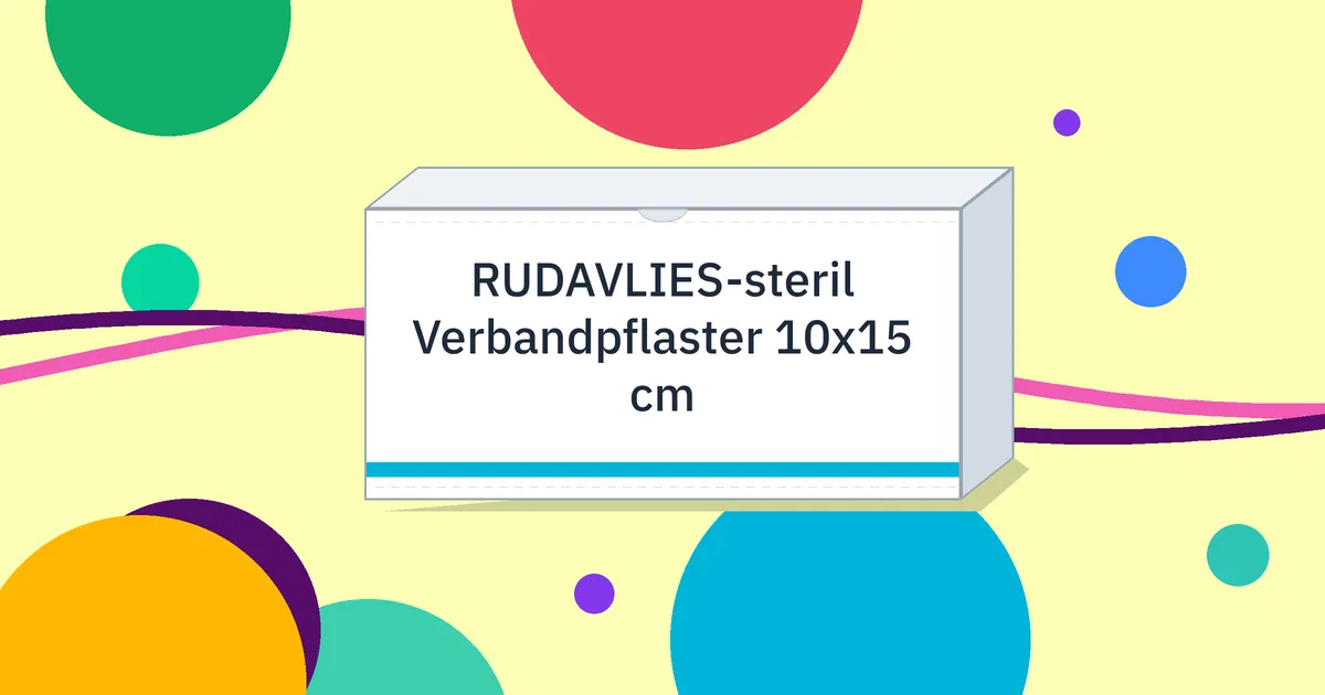 Symbolbild: Packung mit der Aufschrift RUDAVLIES-steril Verbandpflaster 10x15 cm (PZN 07092695) – Verfügbarkeit und Bezug in Apotheken in Frankfurt am Main