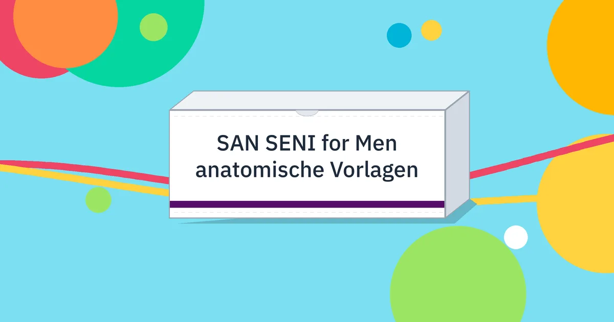 Symbolbild: Packung mit der Aufschrift SAN SENI for Men anatomische Vorlagen (PZN 16327677) – Verfügbarkeit und Bezug in Apotheken in Frankfurt am Main