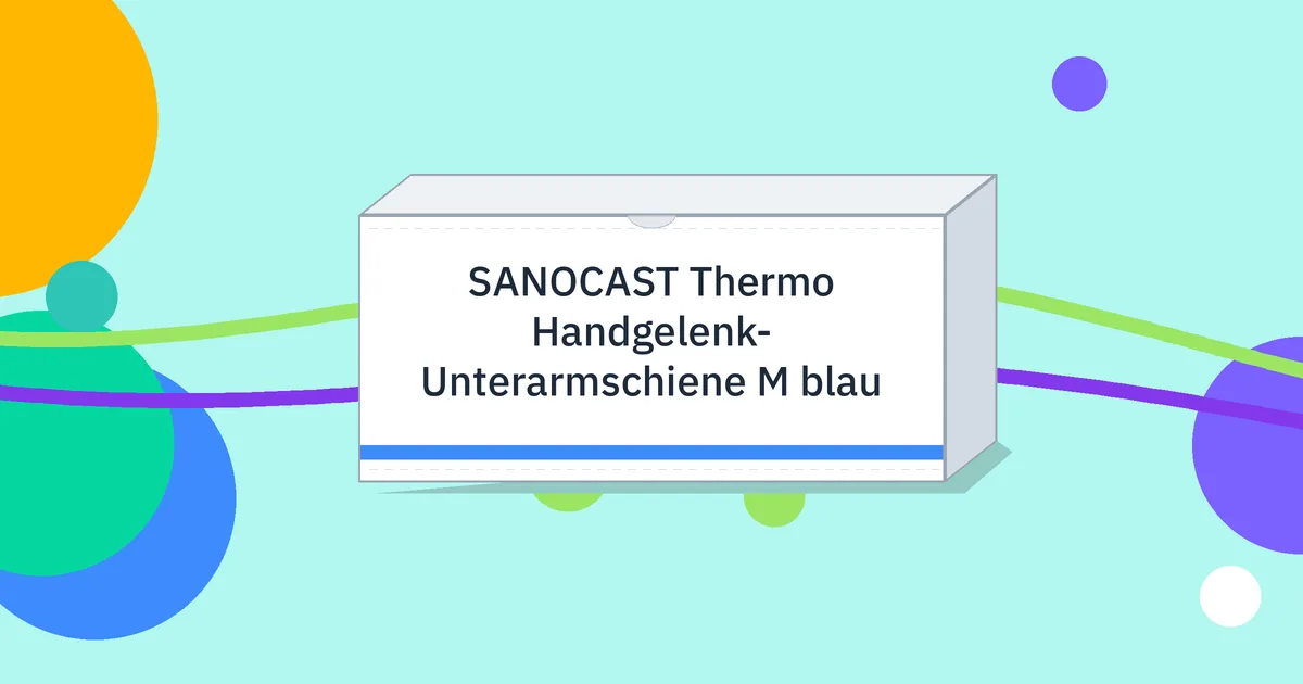 Symbolbild: Packung mit der Aufschrift SANOCAST Thermo Handgelenk-Unterarmschiene M blau (PZN 15260592) – Verfügbarkeit und Bezug in Apotheken in Frankfurt am Main