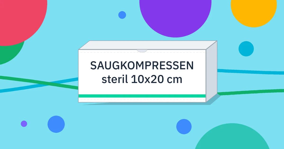 Symbolbild: Packung mit der Aufschrift SAUGKOMPRESSEN steril 10x20 cm (PZN 11607136) – Verfügbarkeit und Bezug in Apotheken in Frankfurt am Main
