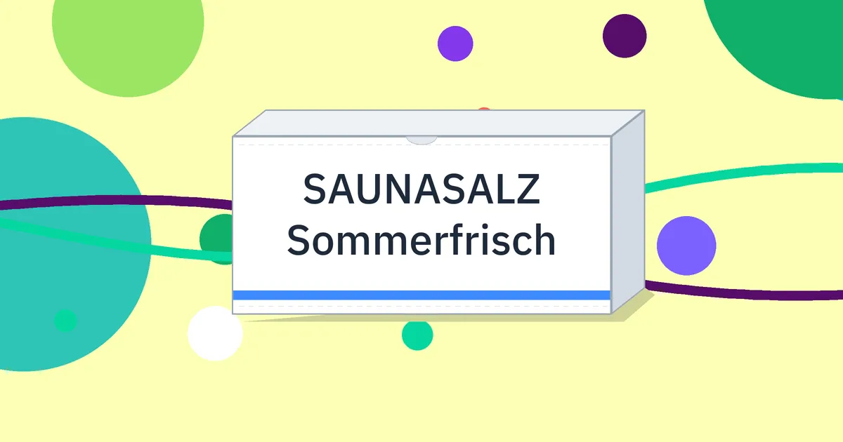 Symbolbild: Packung mit der Aufschrift SAUNASALZ Sommerfrisch (PZN 19745576) – Verfügbarkeit und Bezug in Apotheken in Frankfurt am Main