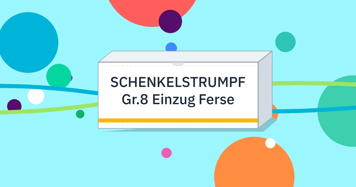 Symbolbild: Packung mit der Aufschrift SCHENKELSTRUMPF Gr.8 Einzug Ferse (PZN 01738908) – Verfügbarkeit und Bezug in Apotheken in Frankfurt am Main