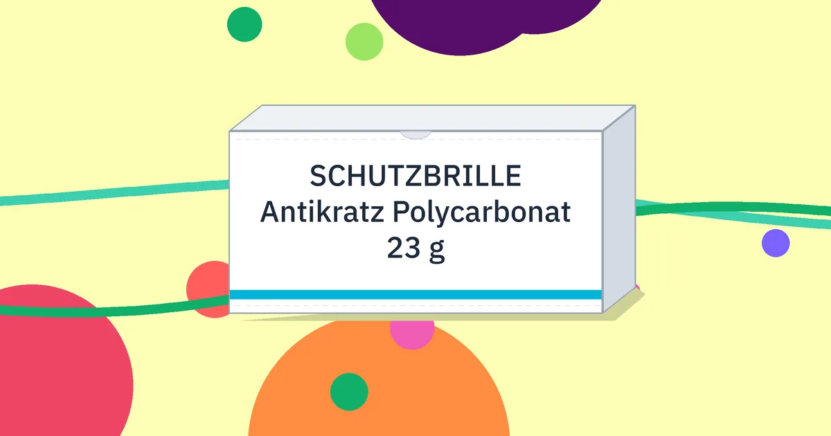 Symbolbild: Packung mit der Aufschrift SCHUTZBRILLE Antikratz Polycarbonat 23 g (PZN 09685063) – Verfügbarkeit und Bezug in Apotheken in Frankfurt am Main