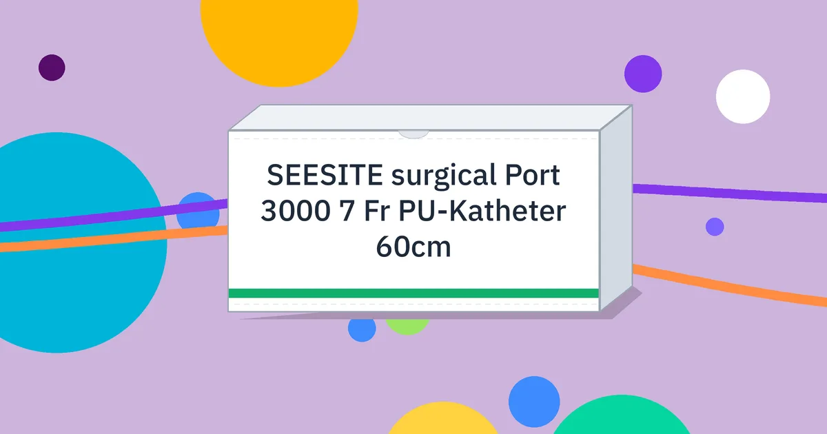 Symbolbild: Packung mit der Aufschrift SEESITE surgical Port 3000 7 Fr PU-Katheter 60cm (PZN 18494043) – Verfügbarkeit und Bezug in Apotheken in Frankfurt am Main