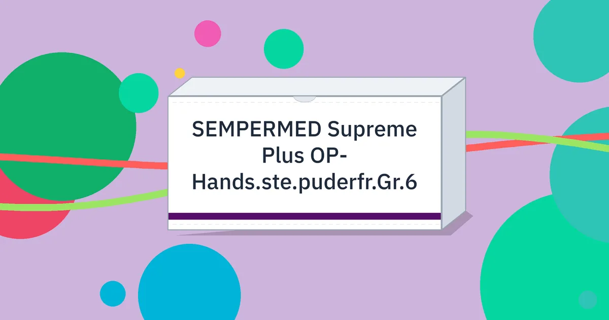 Symbolbild: Packung mit der Aufschrift SEMPERMED Supreme Plus OP-Hands.ste.puderfr.Gr.6 (PZN 11123711) – Verfügbarkeit und Bezug in Apotheken in Frankfurt am Main