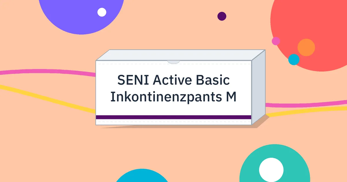 Symbolbild: Packung mit der Aufschrift SENI Active Basic Inkontinenzpants M (PZN 20347094) – Verfügbarkeit und Bezug in Apotheken in Frankfurt am Main