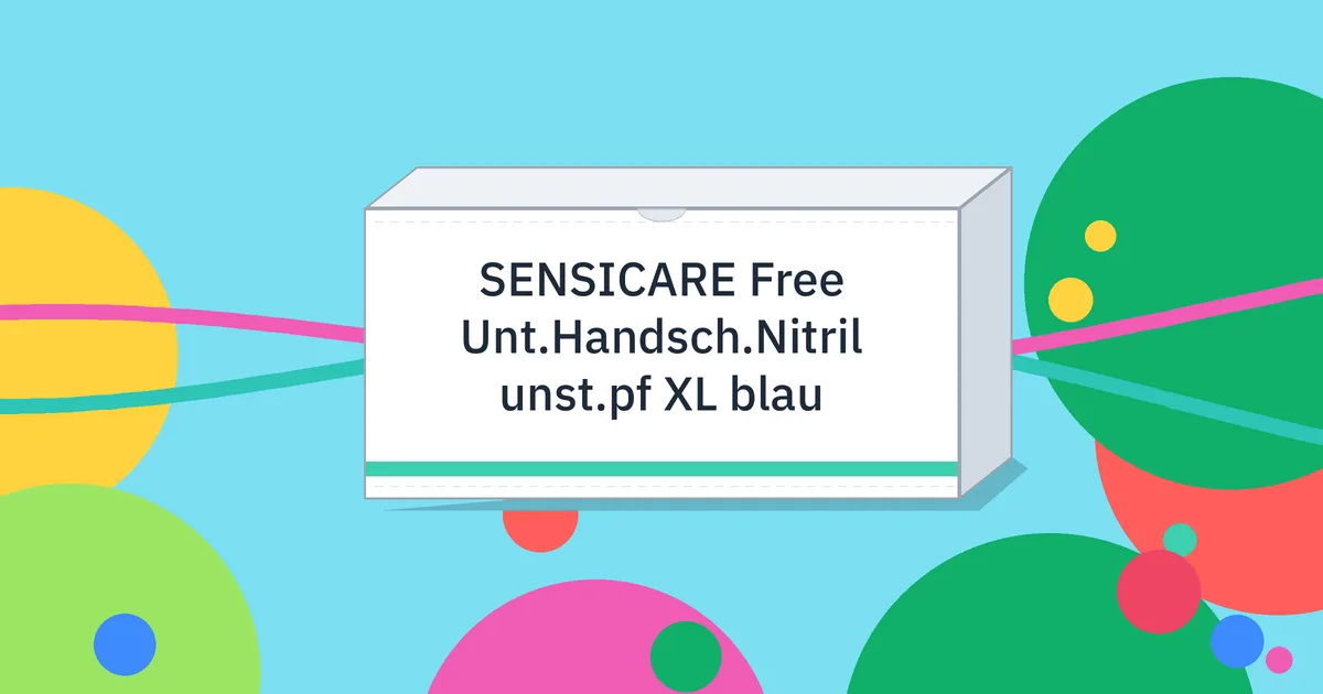 Symbolbild: Packung mit der Aufschrift SENSICARE Free Unt.Handsch.Nitril unst.pf XL blau (PZN 16210320) – Verfügbarkeit und Bezug in Apotheken in Frankfurt am Main