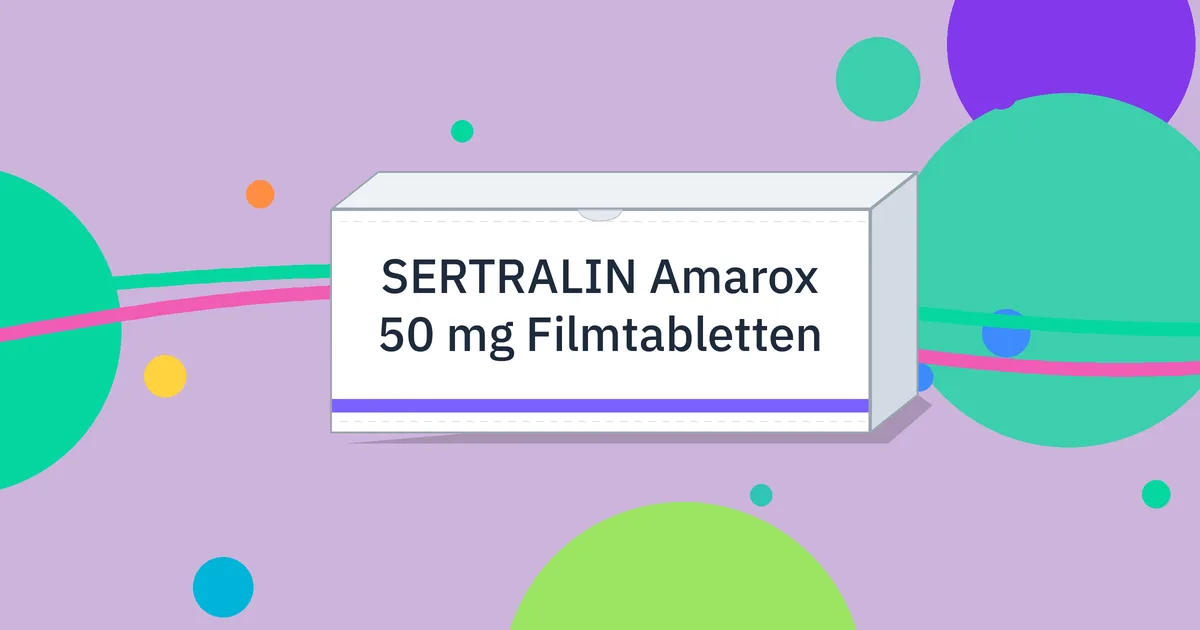 Symbolbild: Packung mit der Aufschrift SERTRALIN Amarox 50 mg Filmtabletten (PZN 18114632) – Verfügbarkeit und Bezug in Apotheken in Frankfurt am Main