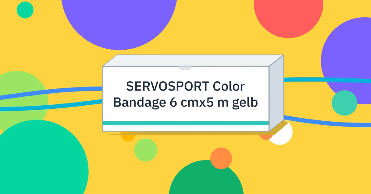 Symbolbild: Packung mit der Aufschrift SERVOSPORT Color Bandage 6 cmx5 m gelb (PZN 03396470) – Verfügbarkeit und Bezug in Apotheken in Frankfurt am Main