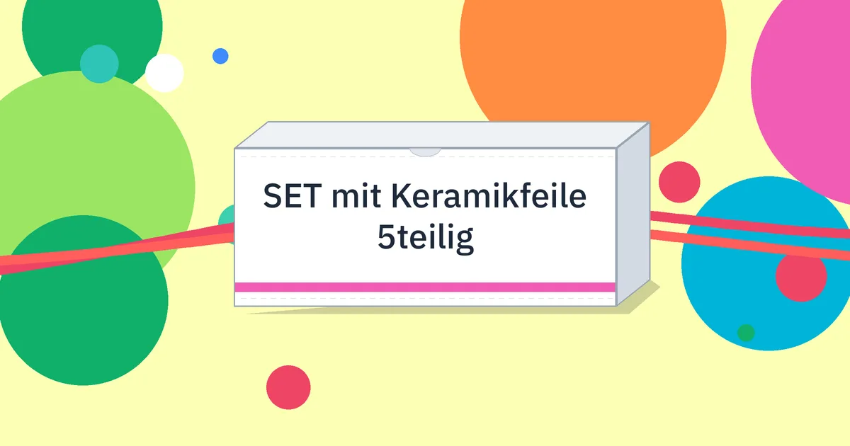 Symbolbild: Packung mit der Aufschrift SET mit Keramikfeile 5teilig (PZN 01521385) – Verfügbarkeit und Bezug in Apotheken in Frankfurt am Main