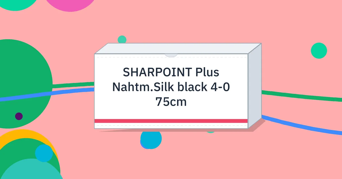 Symbolbild: Packung mit der Aufschrift SHARPOINT Plus Nahtm.Silk black 4-0 75cm (PZN 17994884) – Verfügbarkeit und Bezug in Apotheken in Frankfurt am Main