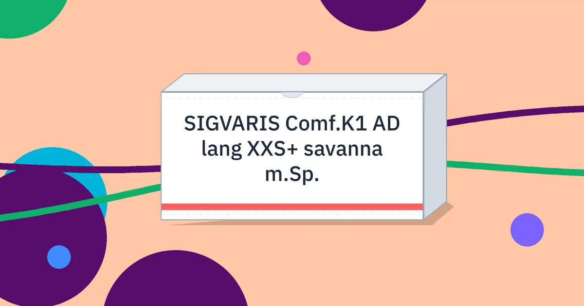 Symbolbild: Packung mit der Aufschrift SIGVARIS Comf.K1 AD lang XXS+ savanna m.Sp. (PZN 17094301) – Verfügbarkeit und Bezug in Apotheken in Frankfurt am Main