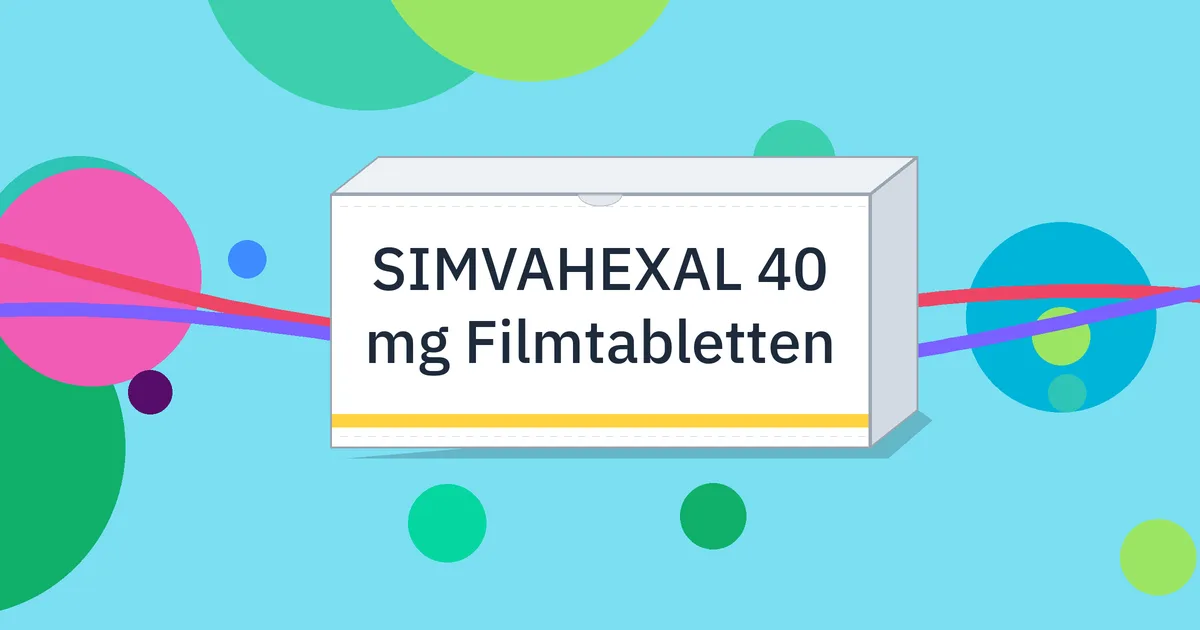 Symbolbild: Packung mit der Aufschrift SIMVAHEXAL 40 mg Filmtabletten (PZN 02846652) – Verfügbarkeit und Bezug in Apotheken in Frankfurt am Main