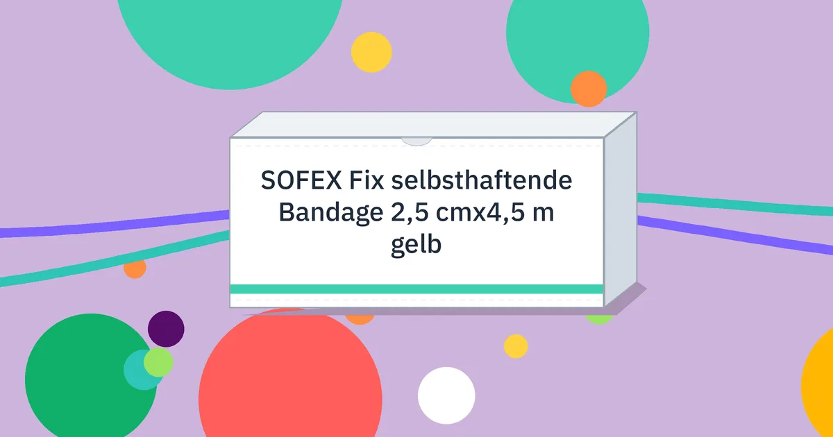 Symbolbild: Packung mit der Aufschrift SOFEX Fix selbsthaftende Bandage 2,5 cmx4,5 m gelb (PZN 18219383) – Verfügbarkeit und Bezug in Apotheken in Frankfurt am Main