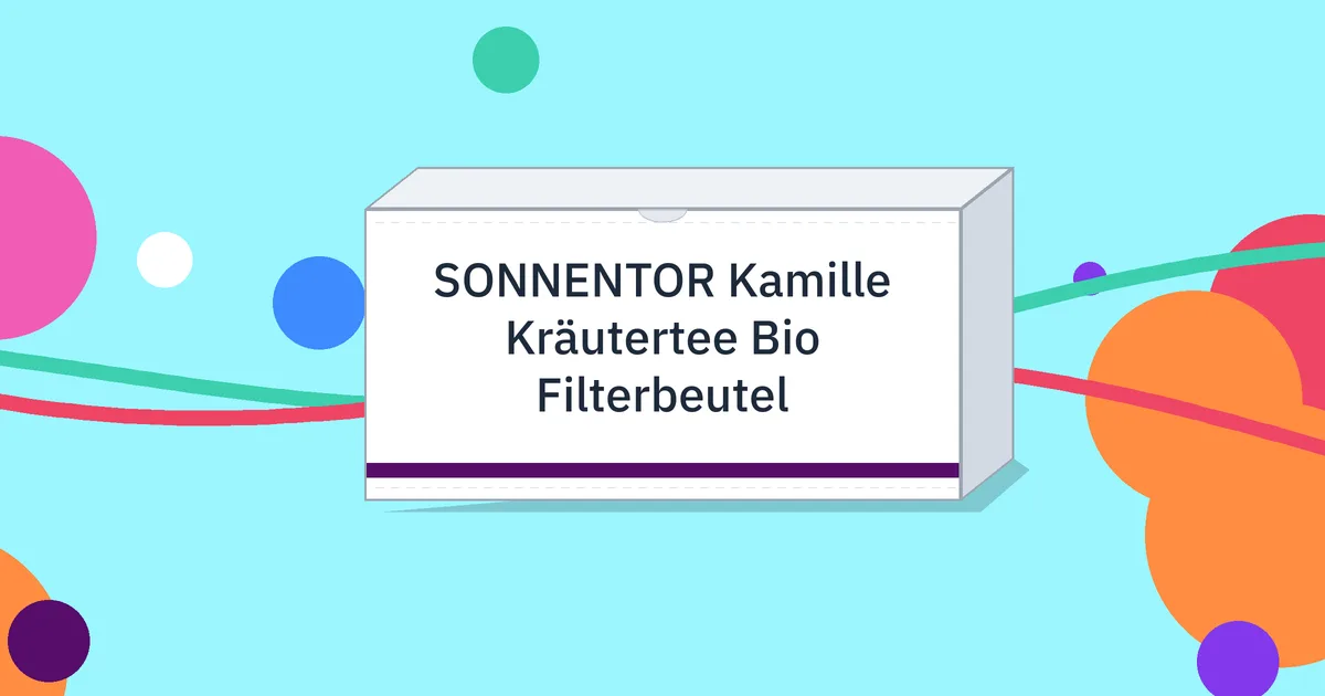 Symbolbild: Packung mit der Aufschrift SONNENTOR Kamille Kräutertee Bio Filterbeutel (PZN 18903004) – Verfügbarkeit und Bezug in Apotheken in Frankfurt am Main