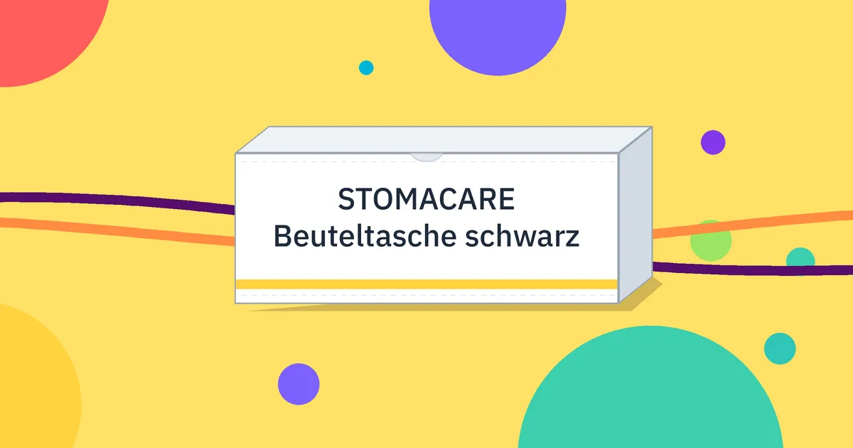 Symbolbild: Packung mit der Aufschrift STOMACARE Beuteltasche schwarz (PZN 09639229) – Verfügbarkeit und Bezug in Apotheken in Frankfurt am Main