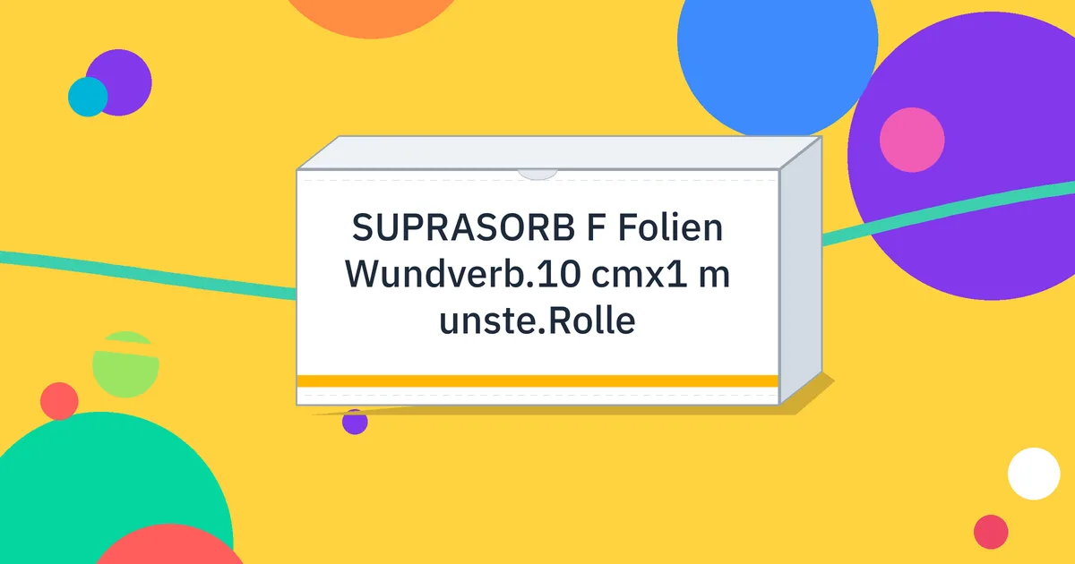 Symbolbild: Packung mit der Aufschrift SUPRASORB F Folien Wundverb.10 cmx1 m unste.Rolle (PZN 19054530) – Verfügbarkeit und Bezug in Apotheken in Frankfurt am Main