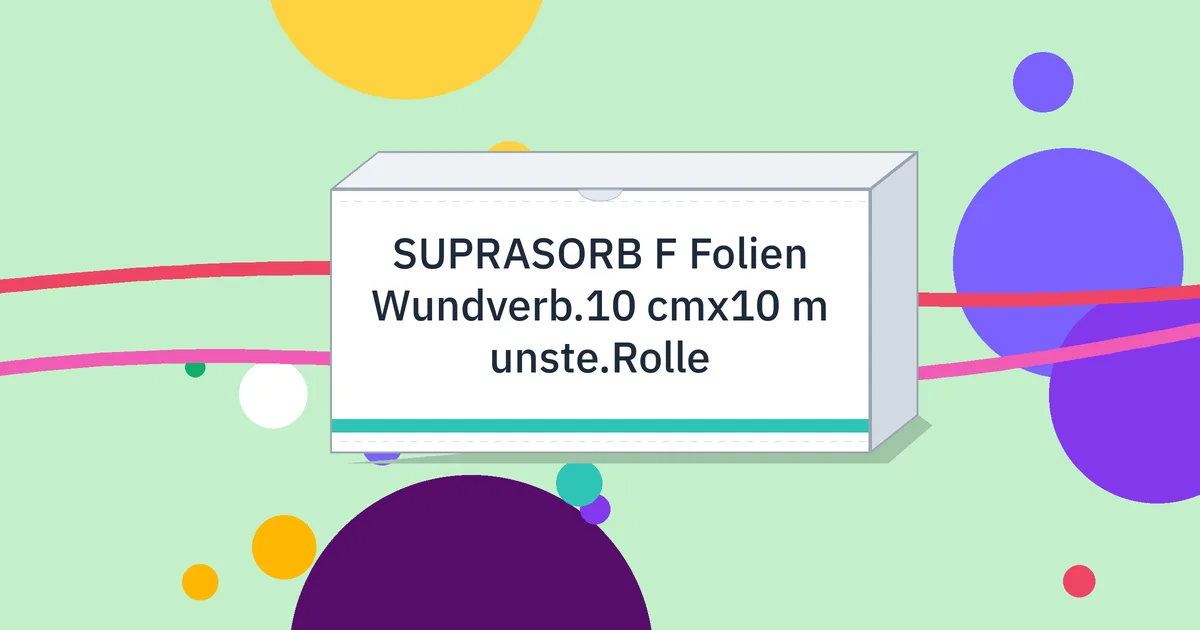 Symbolbild: Packung mit der Aufschrift SUPRASORB F Folien Wundverb.10 cmx10 m unste.Rolle (PZN 16596118) – Verfügbarkeit und Bezug in Apotheken in Frankfurt am Main