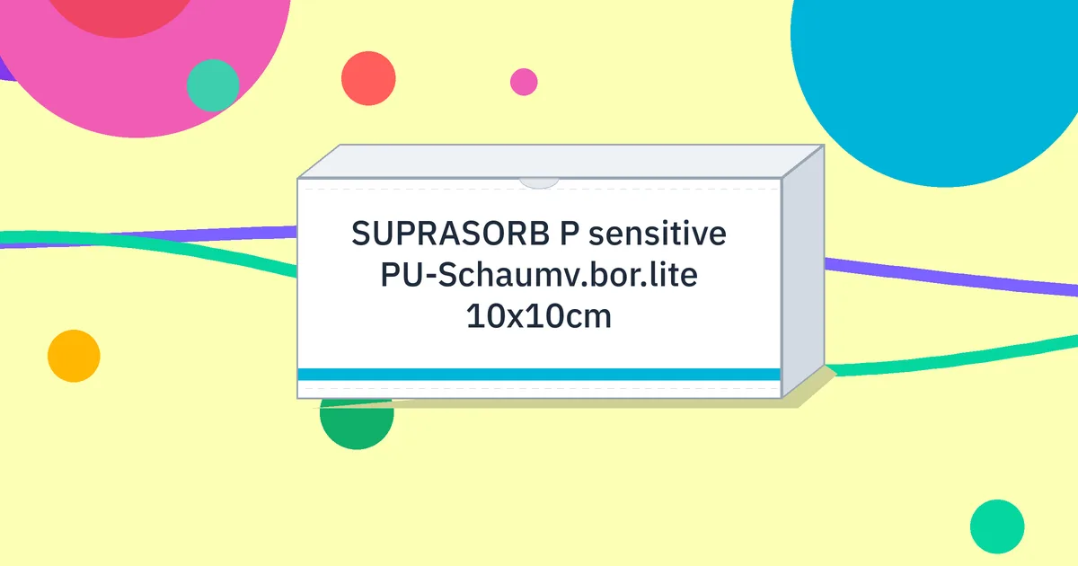Symbolbild: Packung mit der Aufschrift SUPRASORB P sensitive PU-Schaumv.bor.lite 10x10cm (PZN 16503832) – Verfügbarkeit und Bezug in Apotheken in Frankfurt am Main