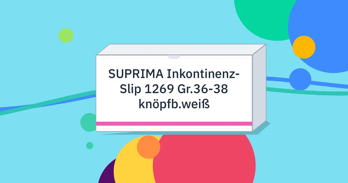 Symbolbild: Packung mit der Aufschrift SUPRIMA Inkontinenz-Slip 1269 Gr.36-38 knöpfb.weiß (PZN 08420150) – Verfügbarkeit und Bezug in Apotheken in Frankfurt am Main