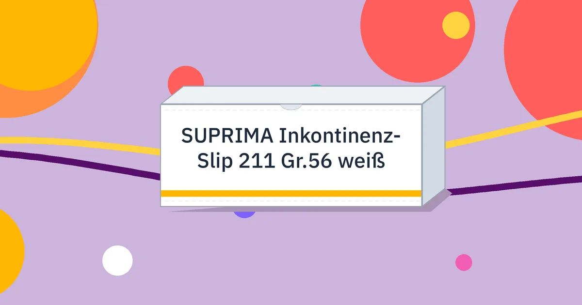 Symbolbild: Packung mit der Aufschrift SUPRIMA Inkontinenz-Slip 211 Gr.56 weiß (PZN 00710457) – Verfügbarkeit und Bezug in Apotheken in Frankfurt am Main