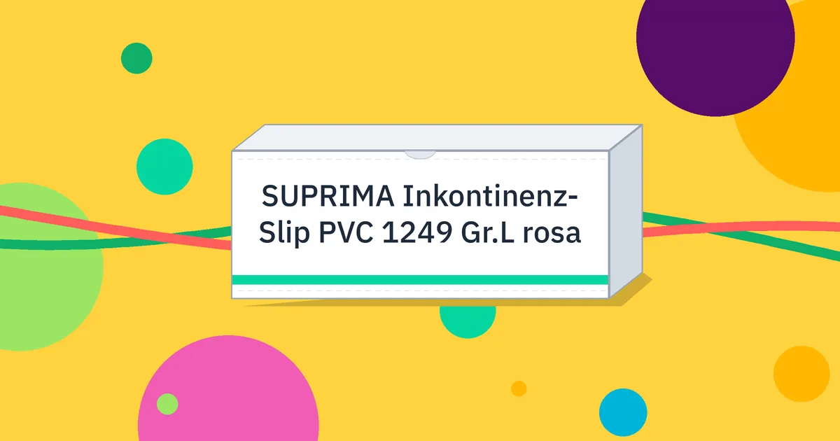 Symbolbild: Packung mit der Aufschrift SUPRIMA Inkontinenz-Slip PVC 1249 Gr.L rosa (PZN 02062838) – Verfügbarkeit und Bezug in Apotheken in Frankfurt am Main