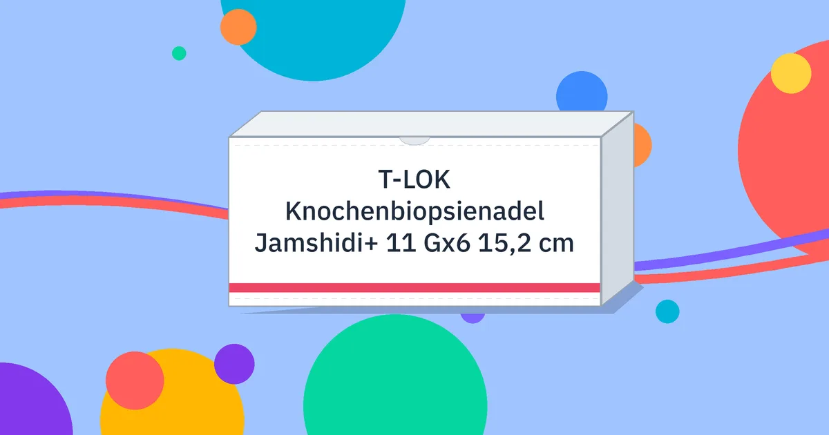 Symbolbild: Packung mit der Aufschrift T-LOK Knochenbiopsienadel Jamshidi+ 11 Gx6 15,2 cm (PZN 17387115) – Verfügbarkeit und Bezug in Apotheken in Frankfurt am Main