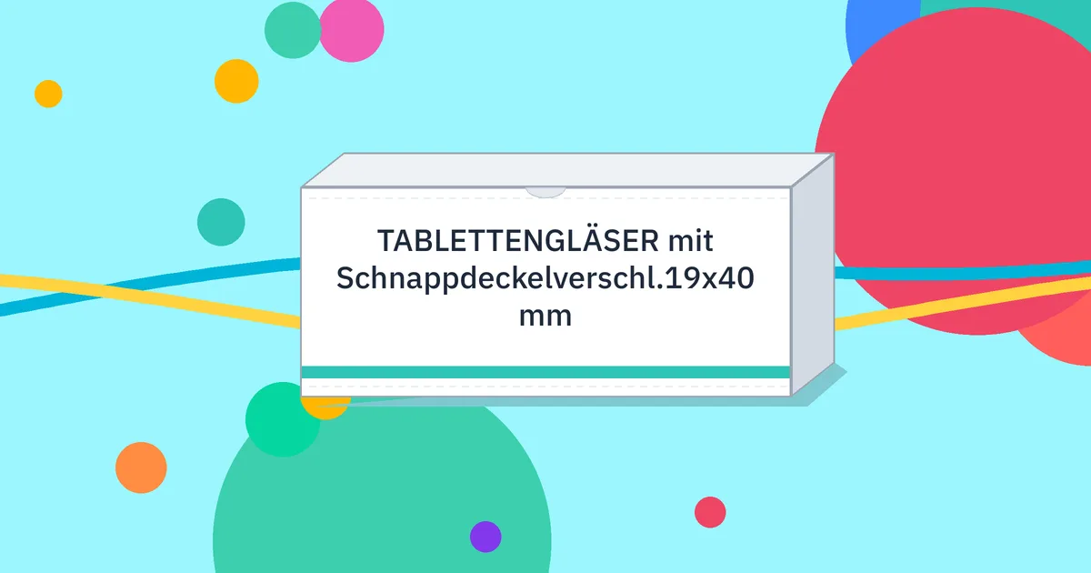 Symbolbild: Packung mit der Aufschrift TABLETTENGLÄSER mit Schnappdeckelverschl.19x40 mm (PZN 01892070) – Verfügbarkeit und Bezug in Apotheken in Frankfurt am Main