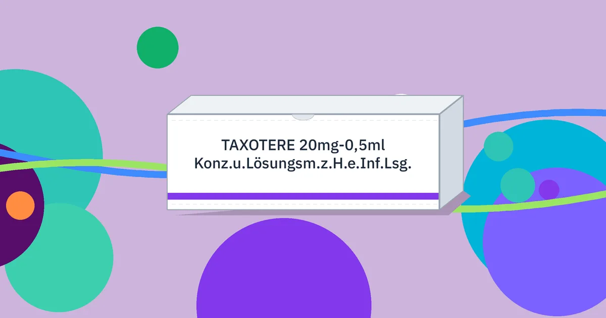 Symbolbild: Packung mit der Aufschrift TAXOTERE 20mg-0,5ml Konz.u.Lösungsm.z.H.e.Inf.Lsg. (PZN 19468295) – Verfügbarkeit und Bezug in Apotheken in Frankfurt am Main