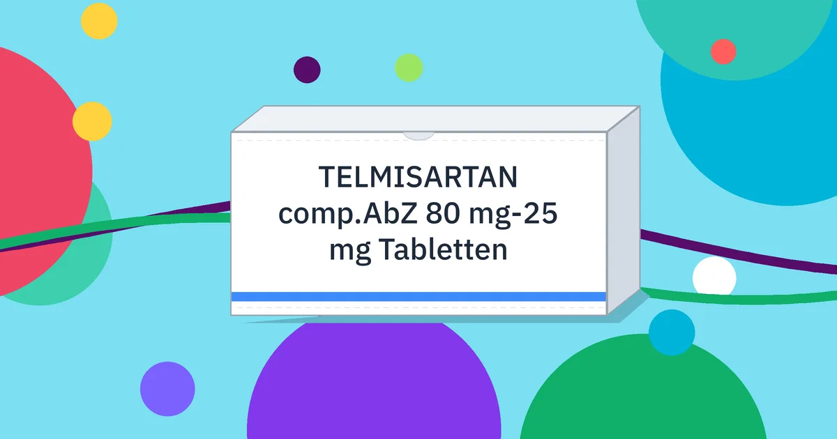 Symbolbild: Packung mit der Aufschrift TELMISARTAN comp.AbZ 80 mg-25 mg Tabletten (PZN 16789544) – Verfügbarkeit und Bezug in Apotheken in Frankfurt am Main
