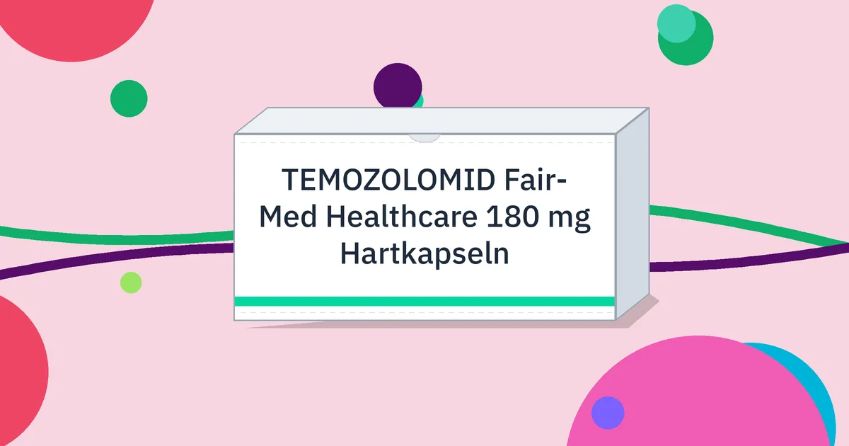 Symbolbild: Packung mit der Aufschrift TEMOZOLOMID Fair-Med Healthcare 180 mg Hartkapseln (PZN 10097526) – Verfügbarkeit und Bezug in Apotheken in Frankfurt am Main