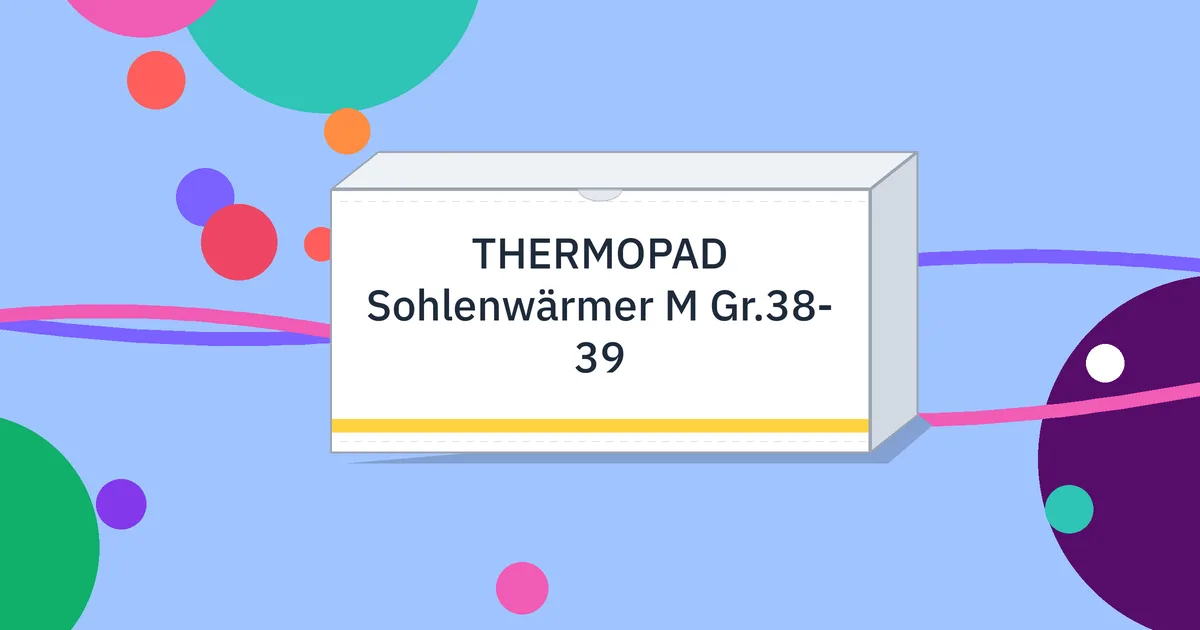 Symbolbild: Packung mit der Aufschrift THERMOPAD Sohlenwärmer M Gr.38-39 (PZN 19079613) – Verfügbarkeit und Bezug in Apotheken in Frankfurt am Main