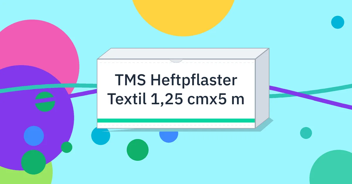 Symbolbild: Packung mit der Aufschrift TMS Heftpflaster Textil 1,25 cmx5 m (PZN 18316672) – Verfügbarkeit und Bezug in Apotheken in Frankfurt am Main