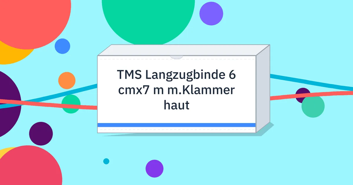 Symbolbild: Packung mit der Aufschrift TMS Langzugbinde 6 cmx7 m m.Klammer haut (PZN 18316979) – Verfügbarkeit und Bezug in Apotheken in Frankfurt am Main