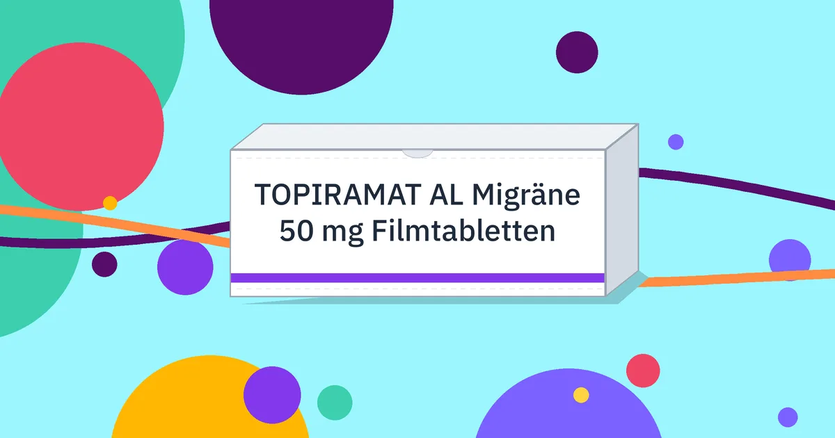 Symbolbild: Packung mit der Aufschrift TOPIRAMAT AL Migräne 50 mg Filmtabletten (PZN 00134025) – Verfügbarkeit und Bezug in Apotheken in Frankfurt am Main