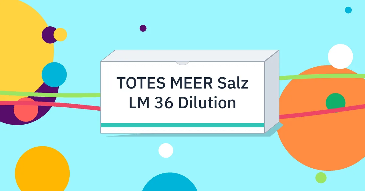 Symbolbild: Packung mit der Aufschrift TOTES MEER Salz LM 36 Dilution (PZN 13226415) – Verfügbarkeit und Bezug in Apotheken in Frankfurt am Main