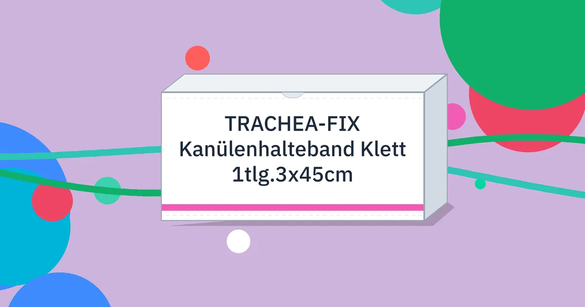 Symbolbild: Packung mit der Aufschrift TRACHEA-FIX Kanülenhalteband Klett 1tlg.3x45cm (PZN 15639564) – Verfügbarkeit und Bezug in Apotheken in Frankfurt am Main
