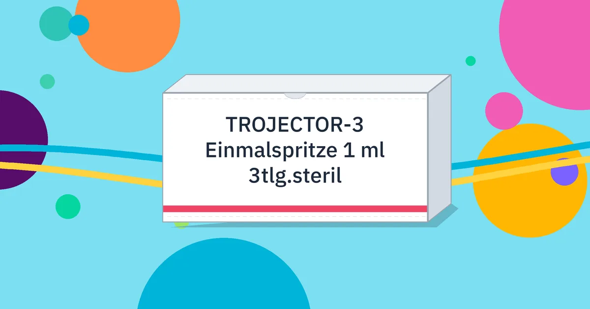 Symbolbild: Packung mit der Aufschrift TROJECTOR-3 Einmalspritze 1 ml 3tlg.steril (PZN 11187438) – Verfügbarkeit und Bezug in Apotheken in Frankfurt am Main