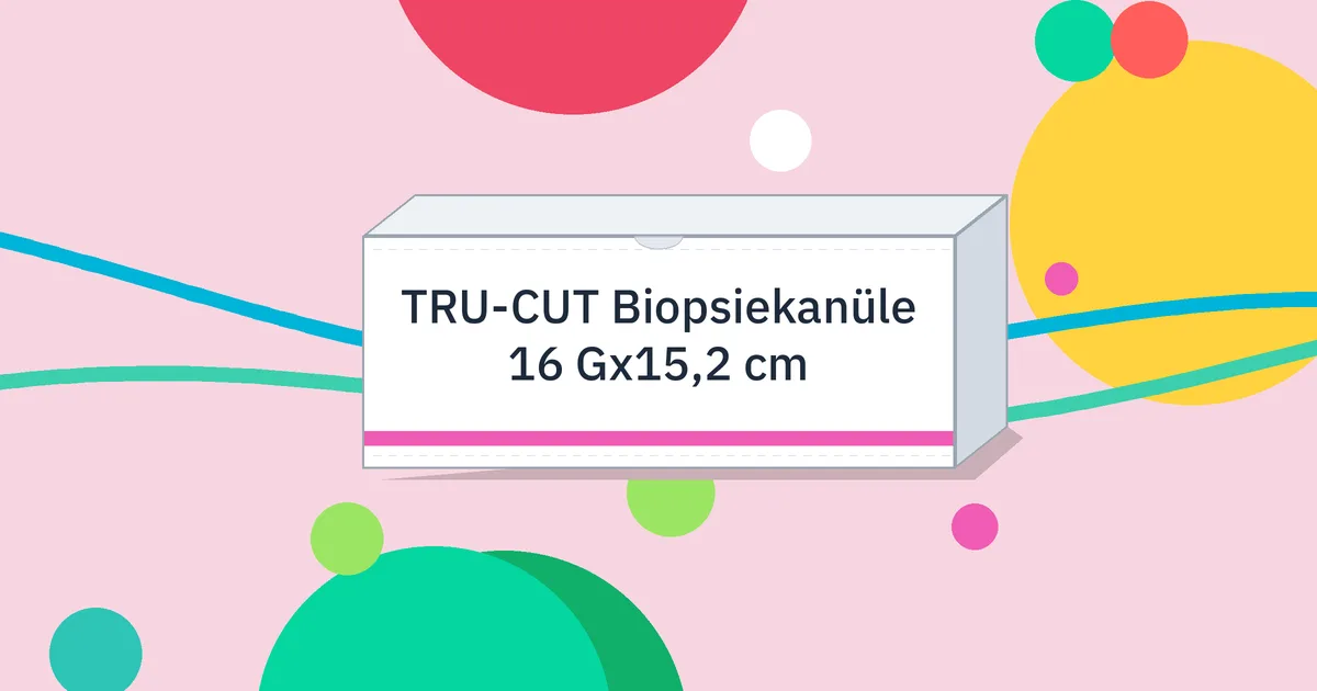 Symbolbild: Packung mit der Aufschrift TRU-CUT Biopsiekanüle 16 Gx15,2 cm (PZN 00284977) – Verfügbarkeit und Bezug in Apotheken in Frankfurt am Main