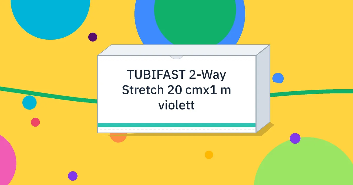 Symbolbild: Packung mit der Aufschrift TUBIFAST 2-Way Stretch 20 cmx1 m violett (PZN 09932857) – Verfügbarkeit und Bezug in Apotheken in Frankfurt am Main