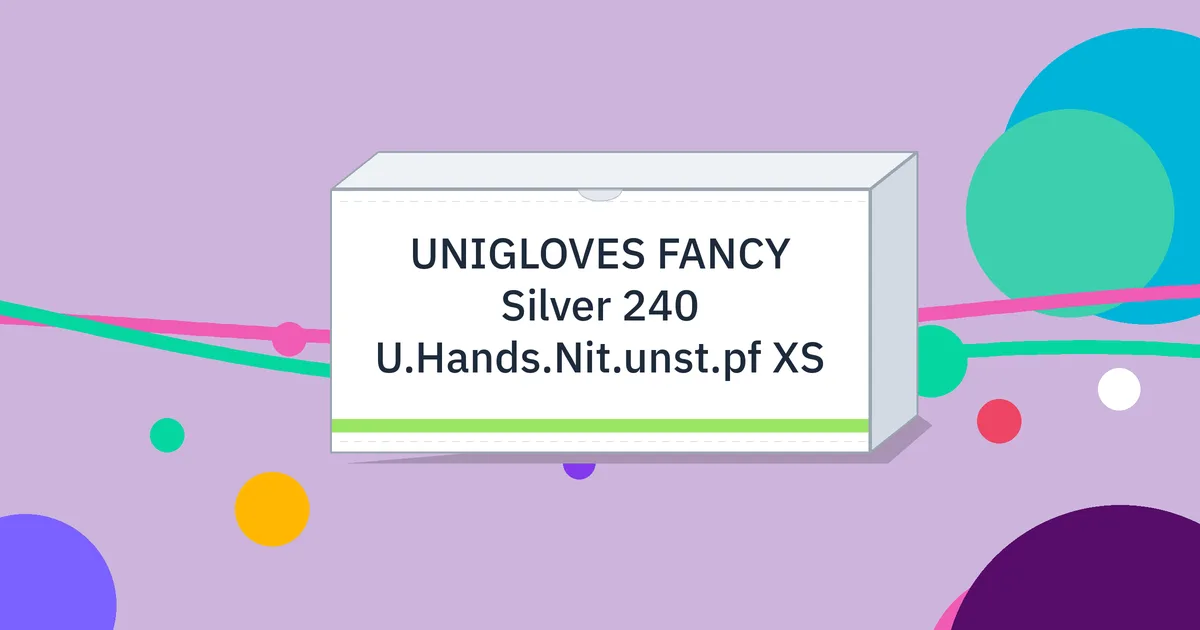 Symbolbild: Packung mit der Aufschrift UNIGLOVES FANCY Silver 240 U.Hands.Nit.unst.pf XS (PZN 18725838) – Verfügbarkeit und Bezug in Apotheken in Frankfurt am Main