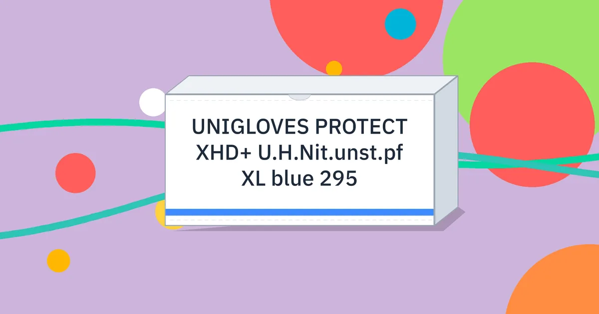 Symbolbild: Packung mit der Aufschrift UNIGLOVES PROTECT XHD+ U.H.Nit.unst.pf XL blue 295 (PZN 20300454) – Verfügbarkeit und Bezug in Apotheken in Frankfurt am Main