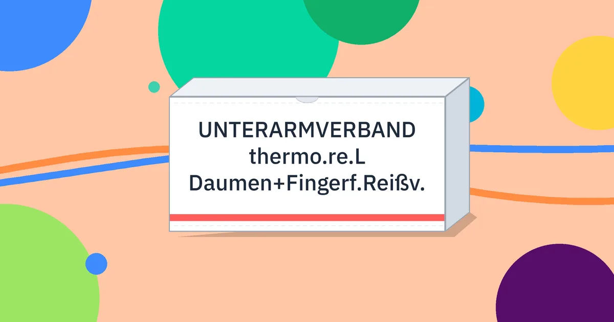 Symbolbild: Packung mit der Aufschrift UNTERARMVERBAND thermo.re.L Daumen+Fingerf.Reißv. (PZN 08429895) – Verfügbarkeit und Bezug in Apotheken in Frankfurt am Main