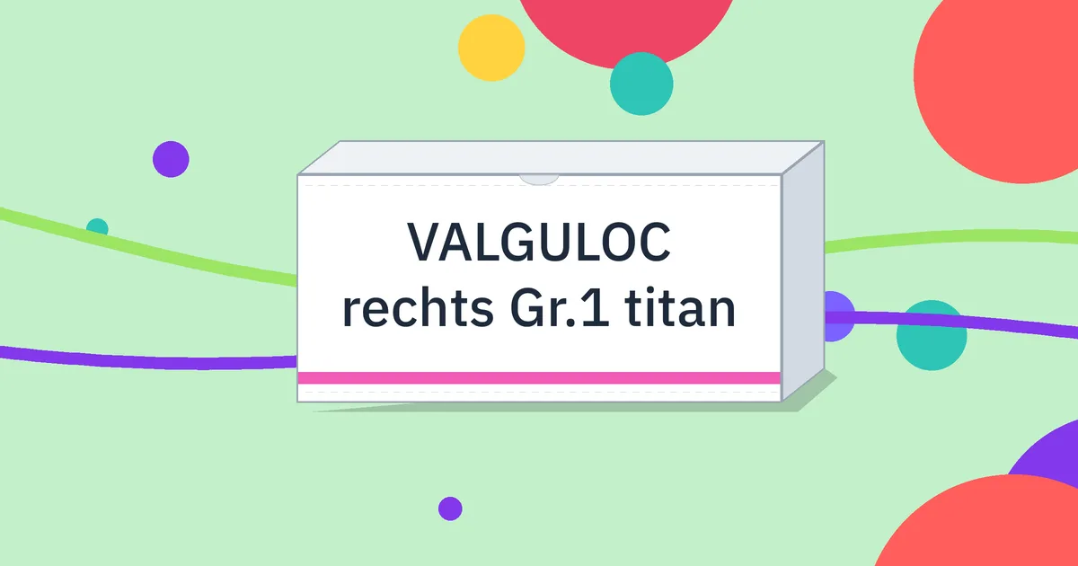 Symbolbild: Packung mit der Aufschrift VALGULOC rechts Gr.1 titan (PZN 01286487) – Verfügbarkeit und Bezug in Apotheken in Frankfurt am Main