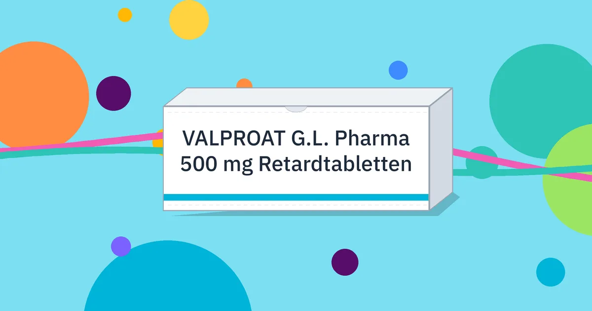Symbolbild: Packung mit der Aufschrift VALPROAT G.L. Pharma 500 mg Retardtabletten (PZN 13235360) – Verfügbarkeit und Bezug in Apotheken in Frankfurt am Main