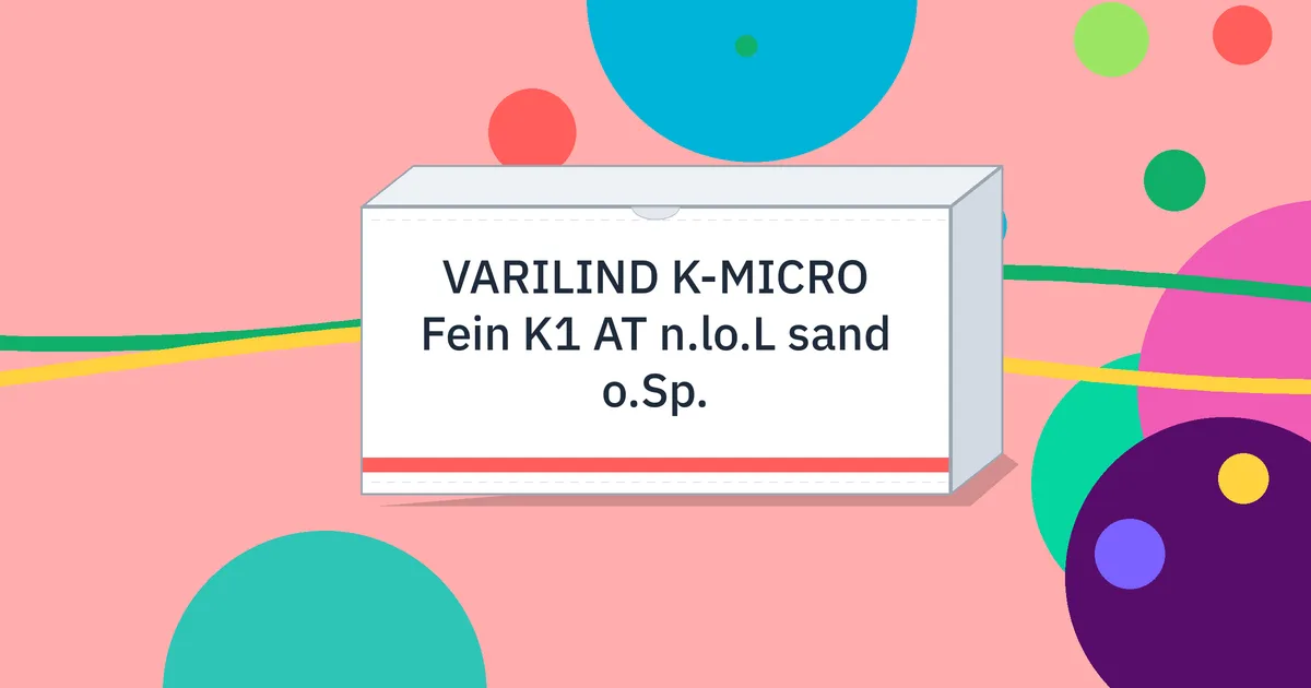 Symbolbild: Packung mit der Aufschrift VARILIND K-MICRO Fein K1 AT n.lo.L sand o.Sp. (PZN 20551819) – Verfügbarkeit und Bezug in Apotheken in Frankfurt am Main