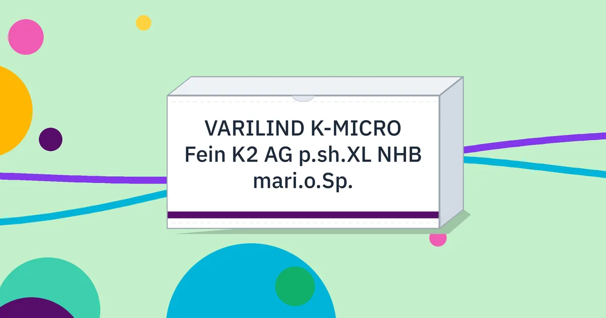 Symbolbild: Packung mit der Aufschrift VARILIND K-MICRO Fein K2 AG p.sh.XL NHB mari.o.Sp. (PZN 20556449) – Verfügbarkeit und Bezug in Apotheken in Frankfurt am Main