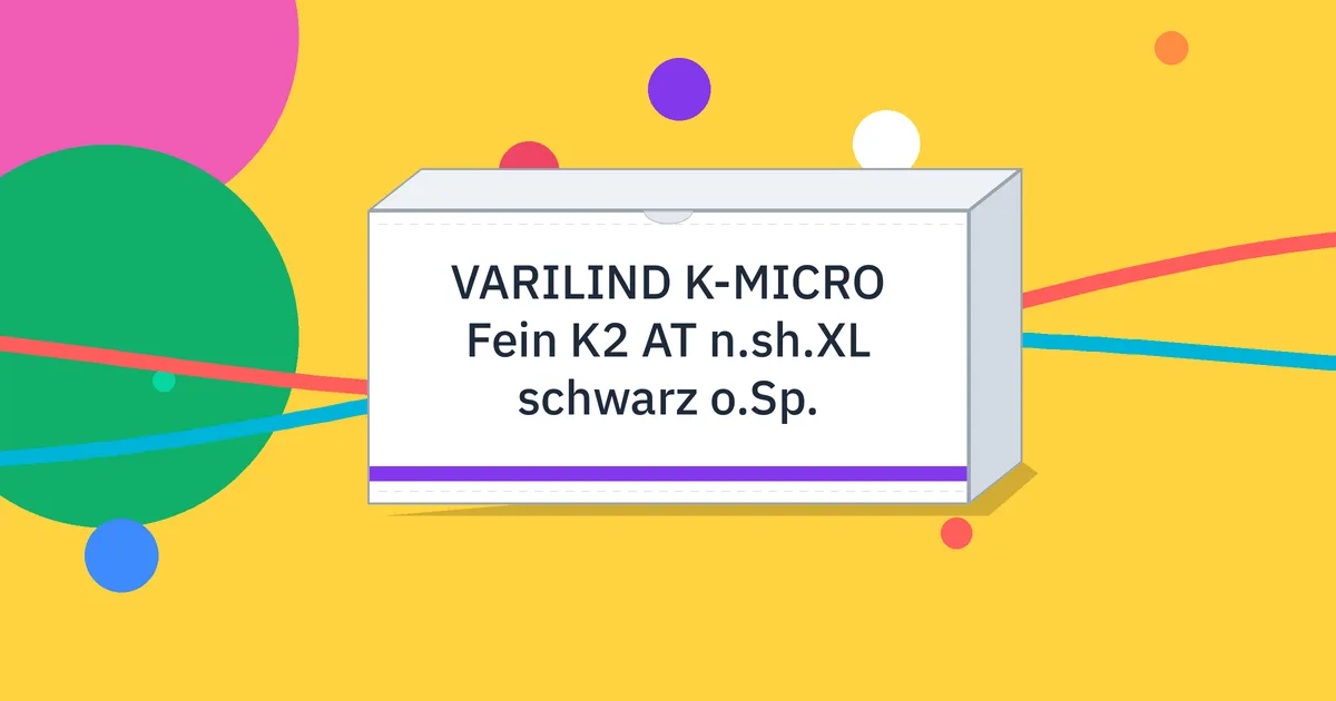 Symbolbild: Packung mit der Aufschrift VARILIND K-MICRO Fein K2 AT n.sh.XL schwarz o.Sp. (PZN 20553847) – Verfügbarkeit und Bezug in Apotheken in Frankfurt am Main