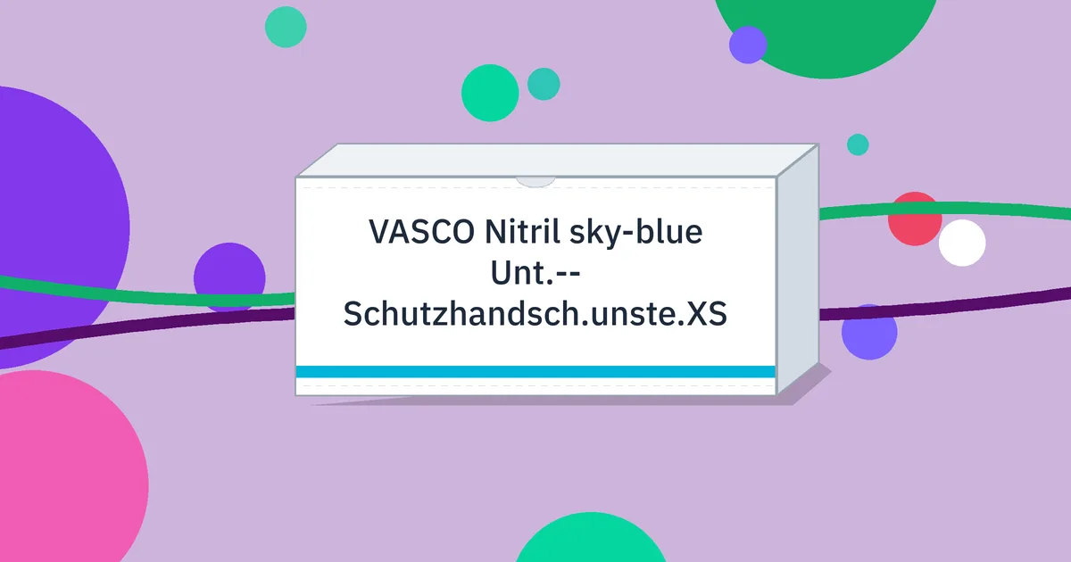 Symbolbild: Packung mit der Aufschrift VASCO Nitril sky-blue Unt.--Schutzhandsch.unste.XS (PZN 17390778) – Verfügbarkeit und Bezug in Apotheken in Frankfurt am Main