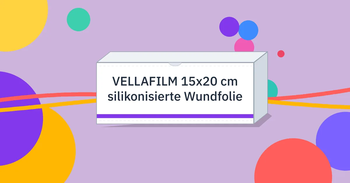 Symbolbild: Packung mit der Aufschrift VELLAFILM 15x20 cm silikonisierte Wundfolie (PZN 10170223) – Verfügbarkeit und Bezug in Apotheken in Frankfurt am Main